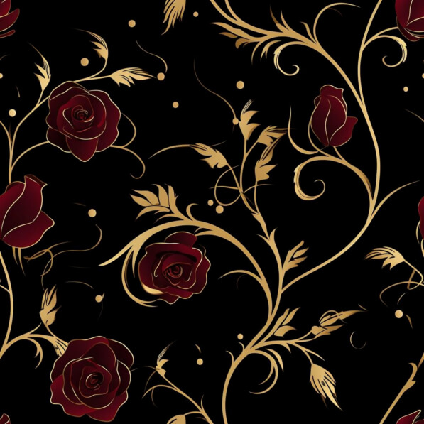 Download Black Background with Red Roses and Gold Swirls Patterns ...