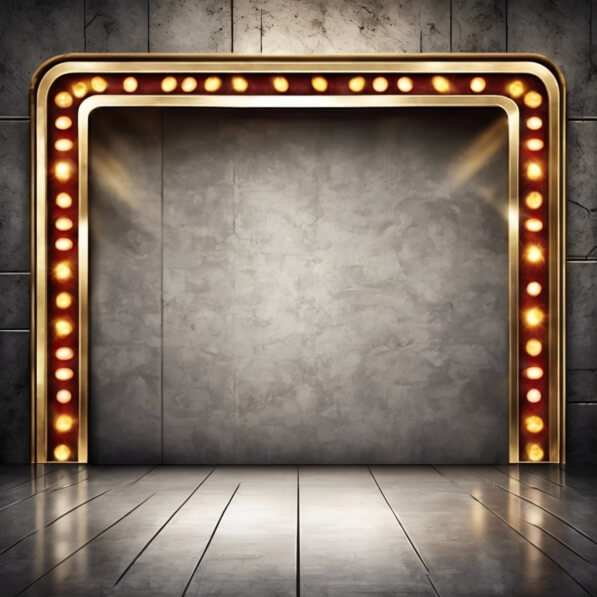 Download Empty Stage with Golden Frame and Light Bulbs Backgrounds ...