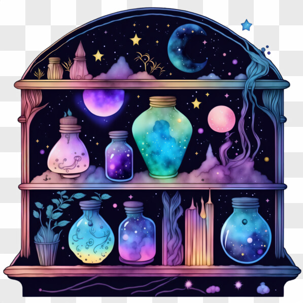Download Fantasy Glass Jar Shelf with Stars and Moons PNGs Online ...