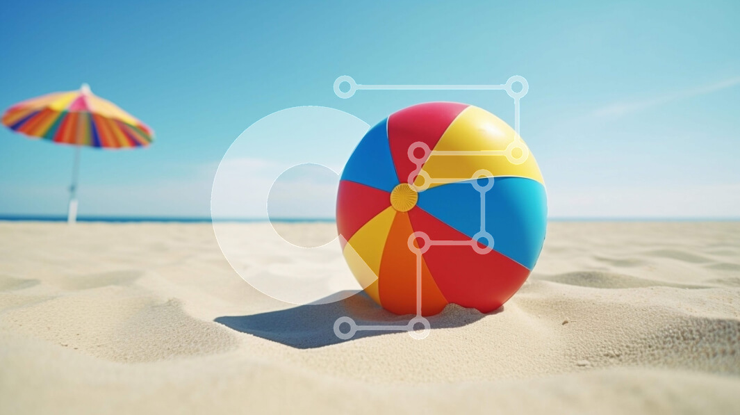 Download Colorful Beach Ball and Umbrella on a Sandy Beach Stockphotos ...