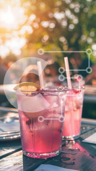 Outdoor Dining with Pink Drinks stock photo | Creative Fabrica
