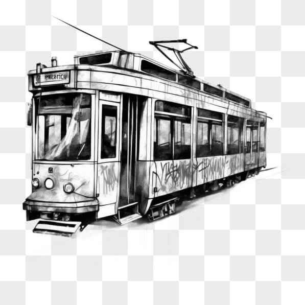 Download Black-and-White Drawing of an Old Trolley Car on Tracks ...