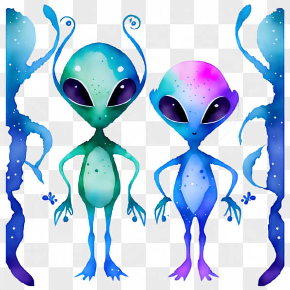 Download Two Aliens in Blue and Purple Outfits with Octopuses PNGs ...
