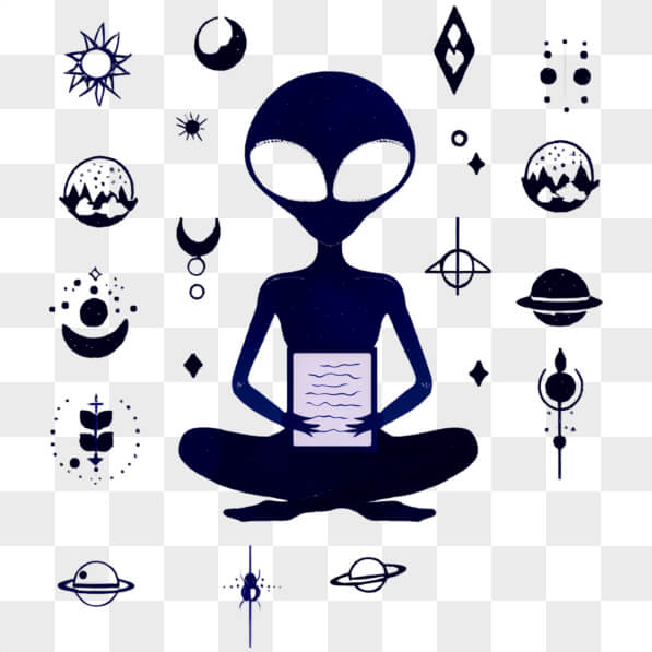 Download Alien in Lotus Position Surrounded by Space Symbols PNGs ...
