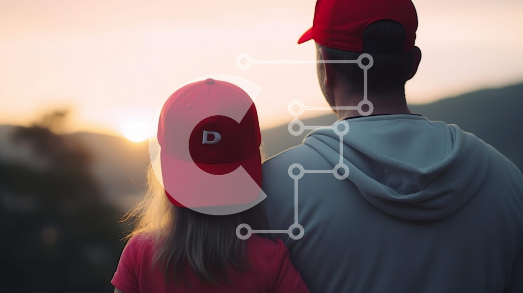 Father and Daughter Enjoying Sunset Together with Red Baseball Caps ...
