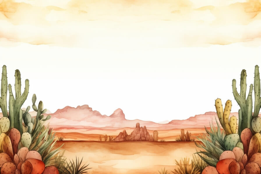 Download Watercolor Desert Landscape with Cactus Plants and Mountains ...