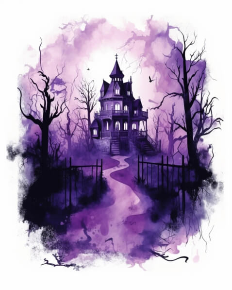 Download Purple Haunted House in Halloween Setting Backgrounds Online ...