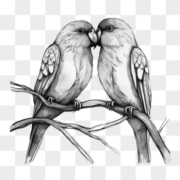 Download Zwart-wit tekening van vogels op een tak Schetsen online op Creative Fabrica