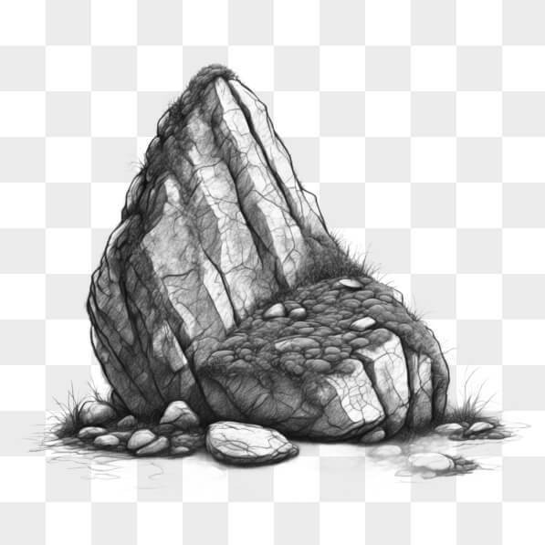Download Black and White Drawing of Rock with Grass Sketches Online ...