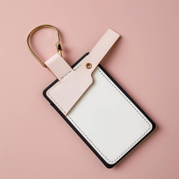 Download White Leather Luggage Tag with Gold-Plated Keychain Mockups ...