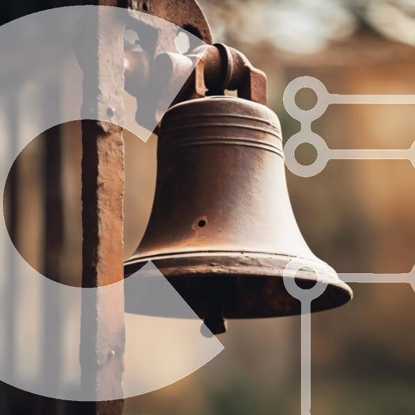 Rusty Bell Hanging from Fence or Gate stock photo | Creative Fabrica