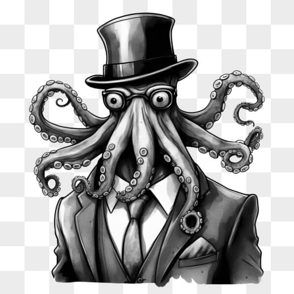 Download Octopus in Top Hat and Suit Drawing Sketches Online - Creative ...