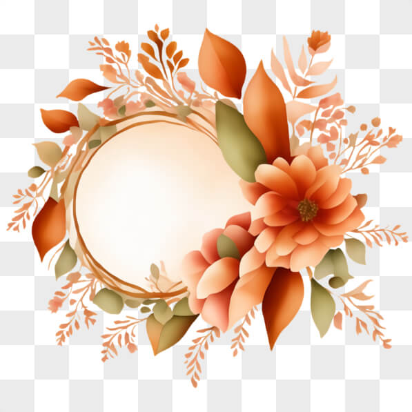 Download Circular Frame with Orange Flowers and Green Leaves PNGs ...