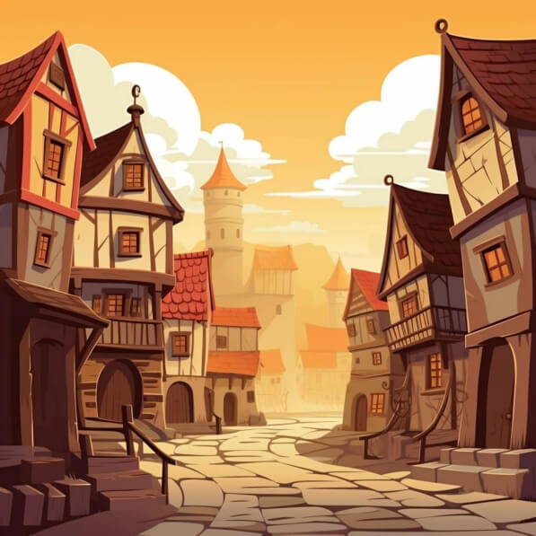 Download Cartoon Illustration of Old Medieval Town Backgrounds Online ...