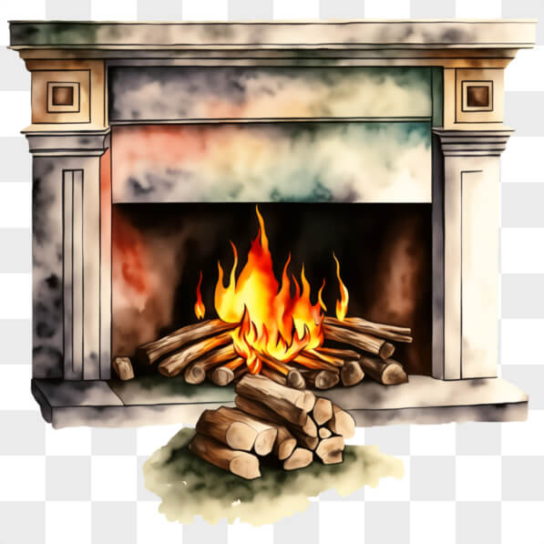 Download Cozy Fireplace with Burning Wood and Decorations PNGs Online ...