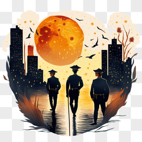 Download Illustration of Police Officers Walking Along Waterway with ...