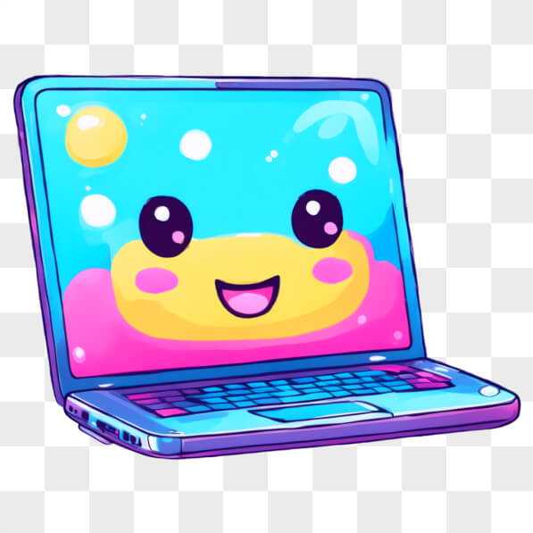 Download Kawaii Cartoon Laptop Computer with Bubbles on Screen Kawaii ...