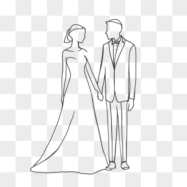 Download Continuous Line Drawing of Bride and Groom in Wedding Attire ...