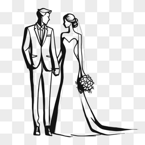 Download Black and White Drawing of Bride and Groom Sketches Online ...