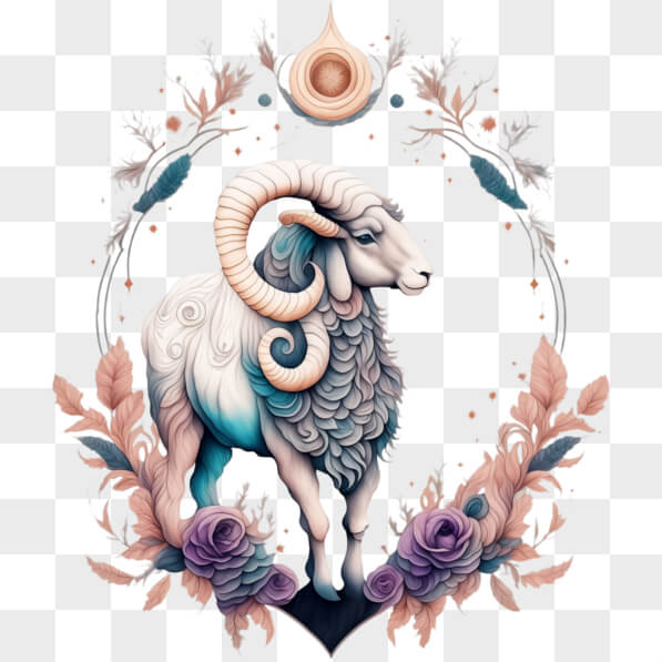 Download White Ram in Floral Arrangement PNGs Online - Creative Fabrica