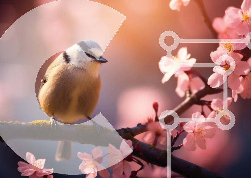 Serene Scene of Bird on Apple Tree Branch stock photo | Creative Fabrica