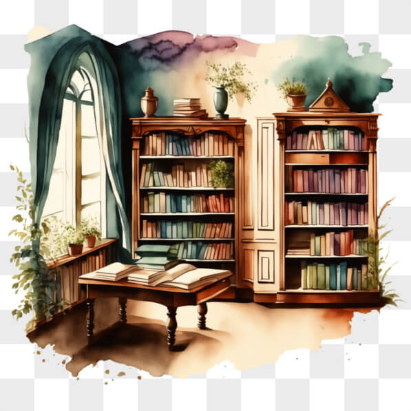 Download Cozy Library Room PNGs Online - Creative Fabrica