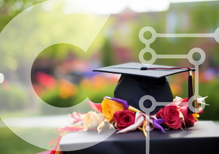 Black Graduation Cap and Flowers stock photo | Creative Fabrica