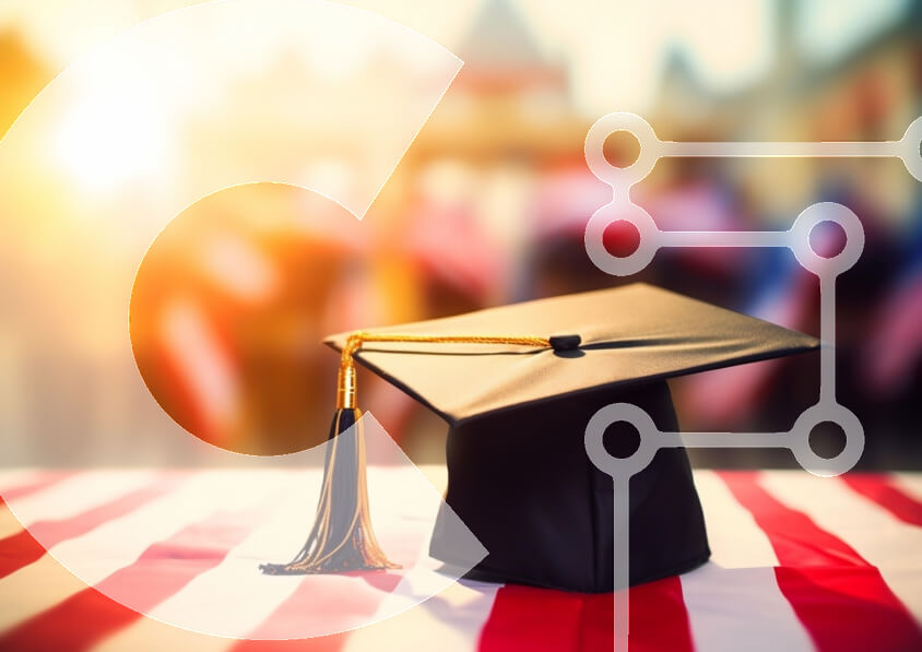 Graduation Cap on American Flag stock photo | Creative Fabrica