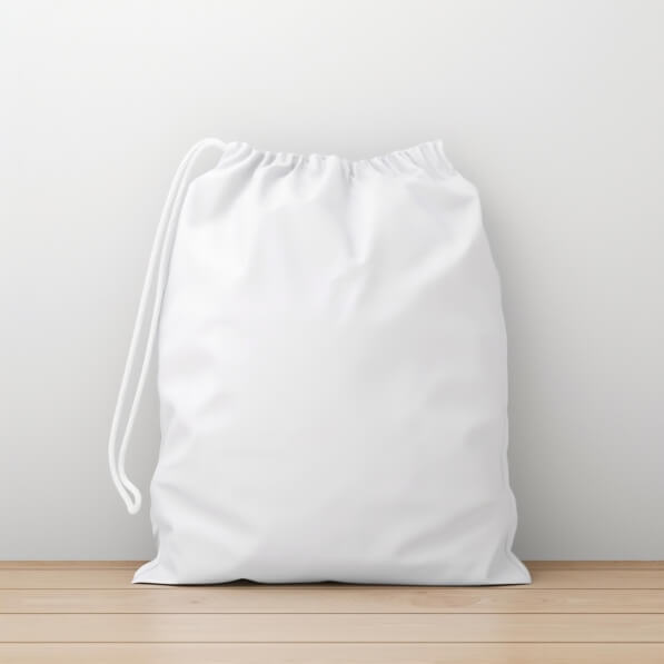 Download White Drawstring Bag on Wooden Table Mockups Online - Creative ...