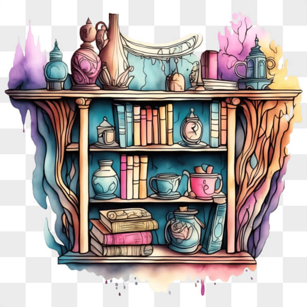 Download Colorful Shelf with Books and Magic Objects PNGs Online ...