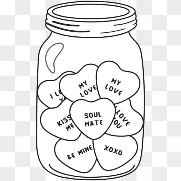Download Valentine's Day Coloring Page in a Mason Jar with Heart-Shaped ...