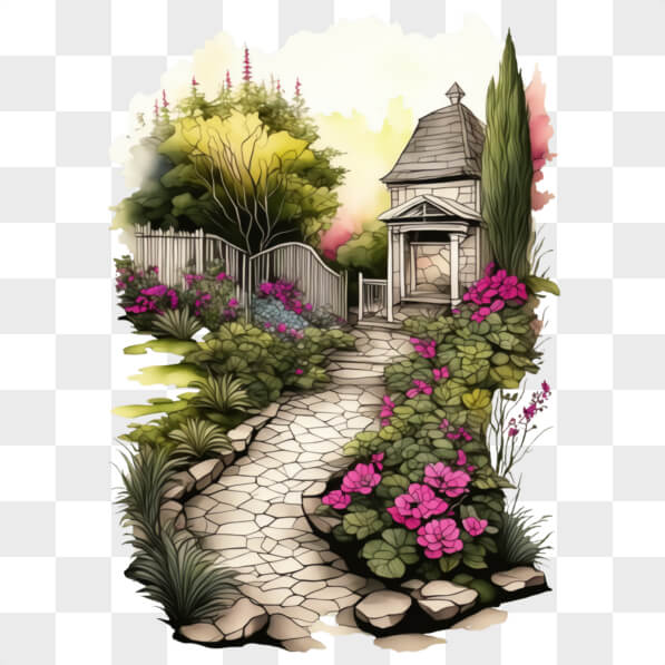 Descarga Camino de jardín tranquilo con flores y árboles PNGs En Línea ...