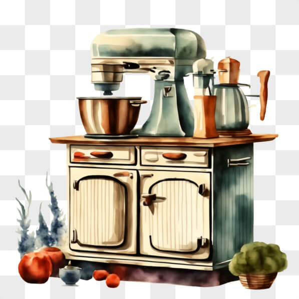Download Vintage Kitchen with Mixer and Fresh Produce PNGs Online ...