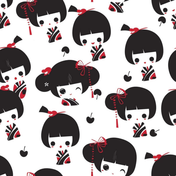 Download Japanese Geisha Dolls Seamless Pattern with Apples Patterns ...