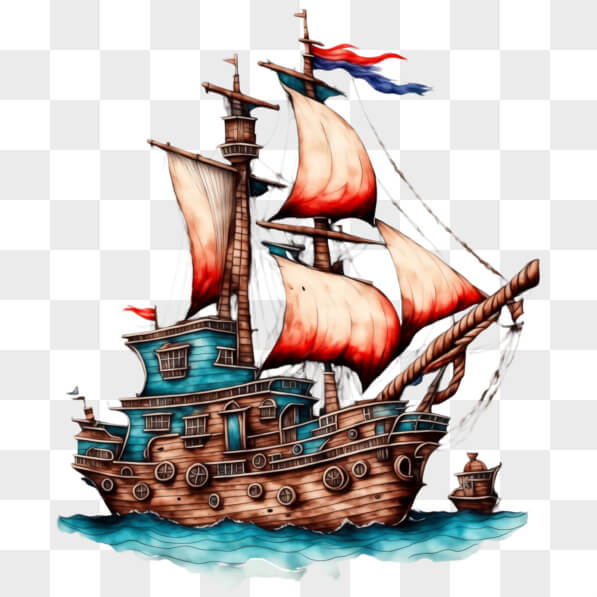 Pobierz narzędzie Kolorowy piracki statek płynący po oceanie PNGs ...