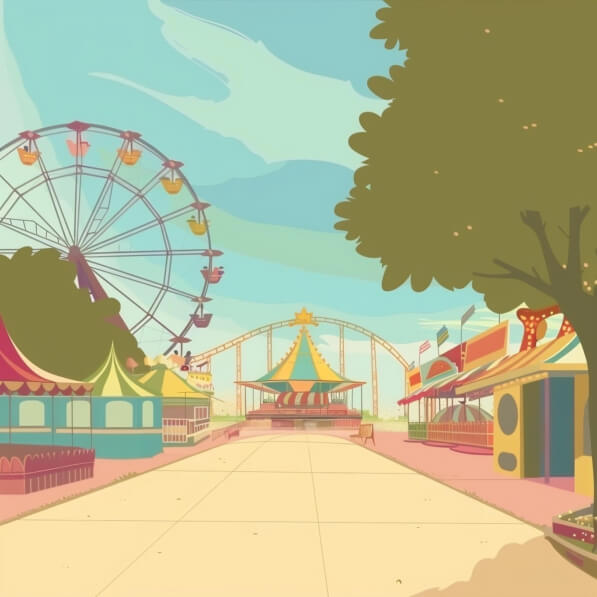 Download Colorful Amusement Park with Ferris Wheel and Carnival Rides ...