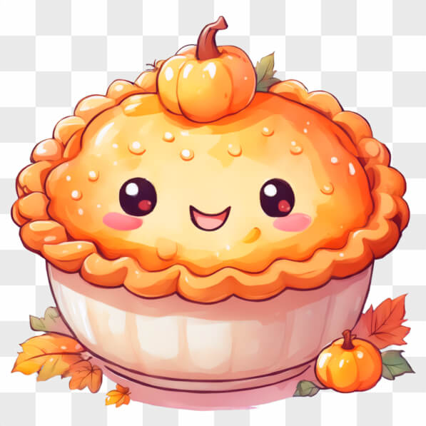 Download Kawaii Pumpkin Pie with Smiling Face on Autumn Leaves Kawaii ...