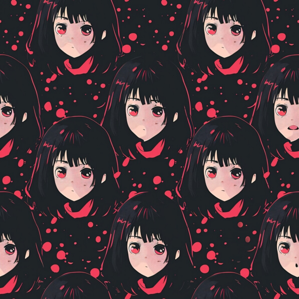 Download Seamless Pattern of Anime Girls with Black Hair and Red Eyes ...