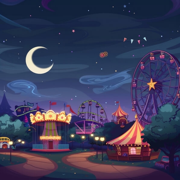 Download Nighttime Amusement Park with Ferris Wheel and Carnival Rides ...