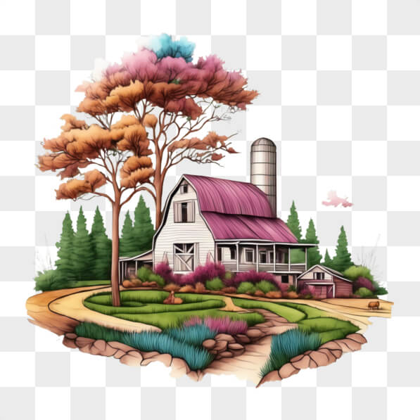 Download Idyllic Farm Scene with Old Barn and Trees PNGs Online ...