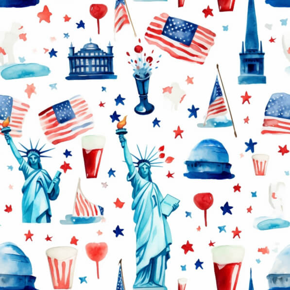 Download Seamless Patriotic Pattern with Statue of Liberty and Flags ...