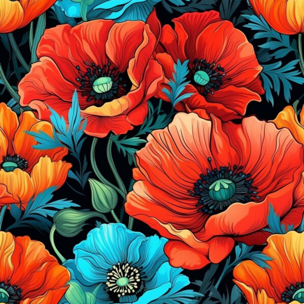 Download Colorful Poppy Flower Pattern on Black Background Patterns ...