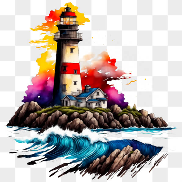 Download Vibrant Lighthouse on Ocean Island PNGs Online - Creative Fabrica