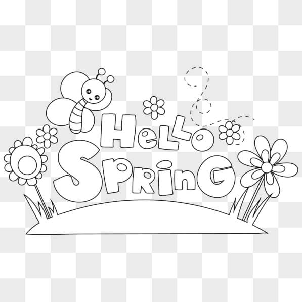 Download Spring Coloring Page with Bee and Flowers PNGs Online ...