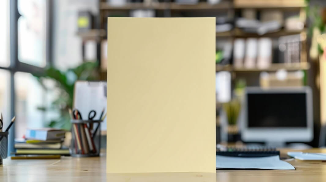 Download Office Desk with Yellow Paper Sheet and Office Supplies ...