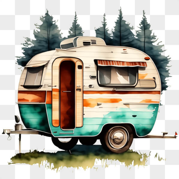 Download Colorful Retro Camper Trailer in Nature PNGs Online - Creative ...