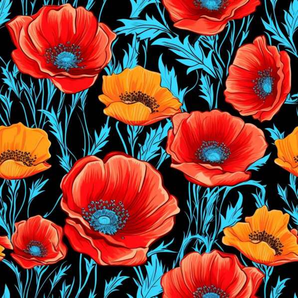 Download Red, Orange, and Yellow Poppies Seamless Pattern Patterns ...