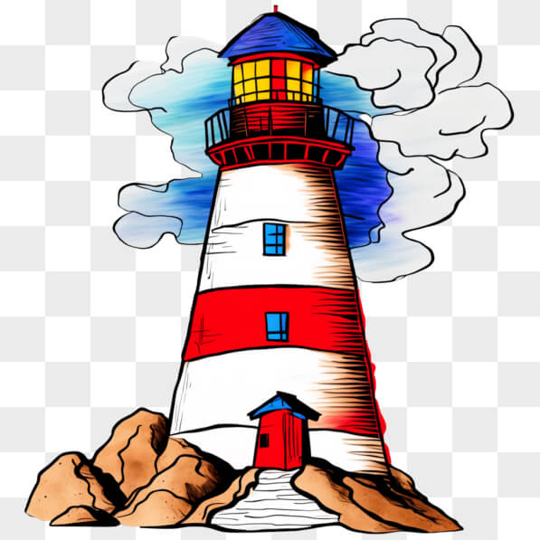 Download Red, White, and Blue Lighthouse on Island PNGs Online ...