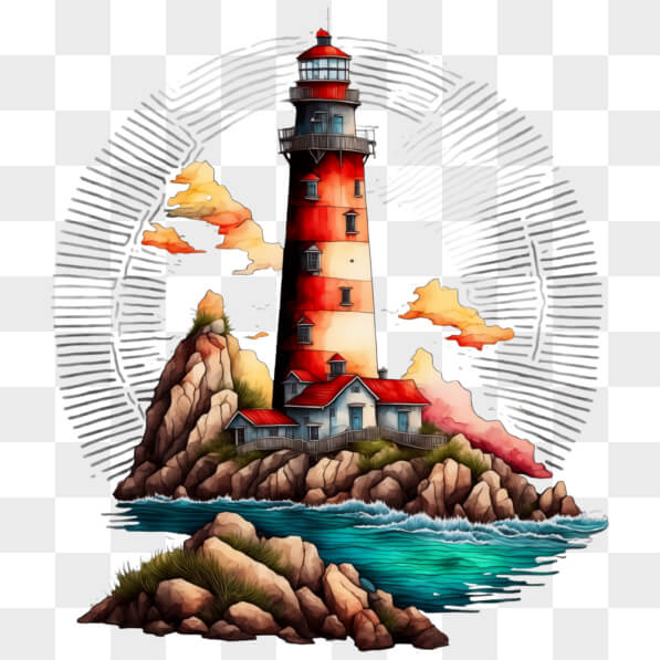 Download Lighthouse on Rocks in the Ocean PNGs Online - Creative Fabrica