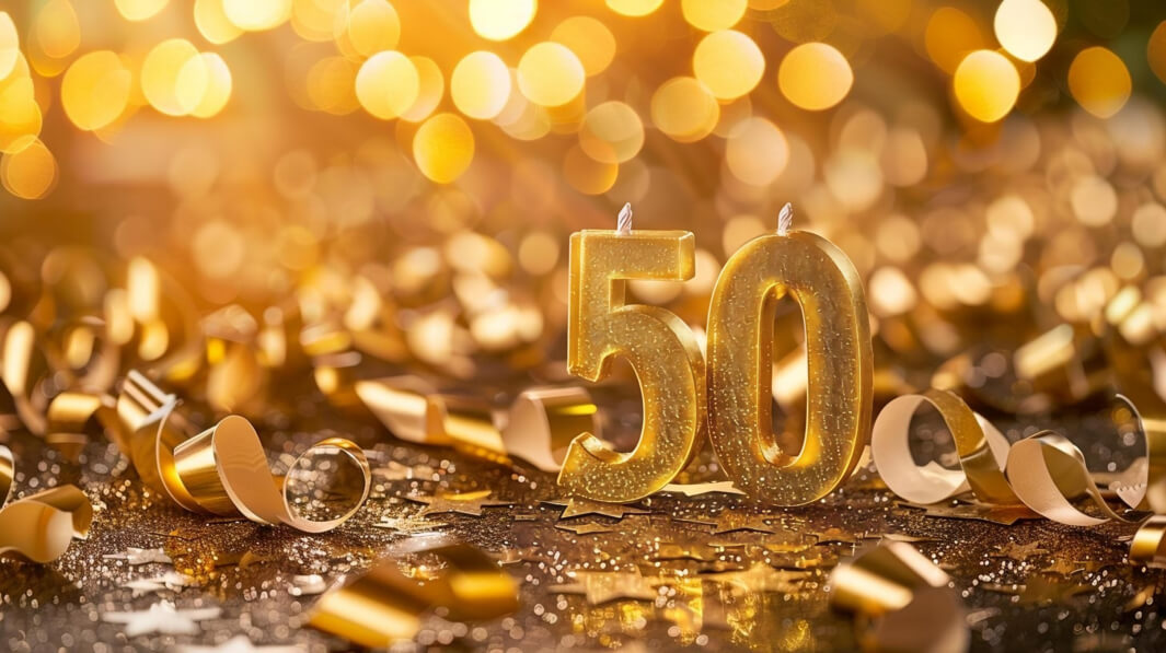 Download Golden 50th Candle with Confetti Backgrounds Online - Creative ...